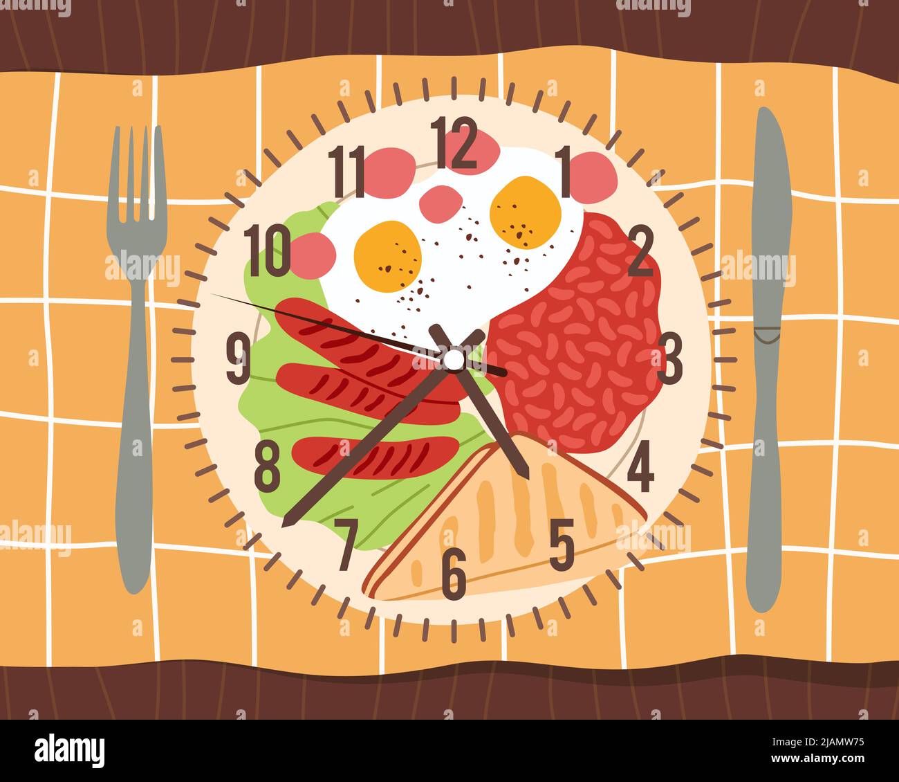 Meal time. Daily Nutrition balance, plate of food in form of clock top ...