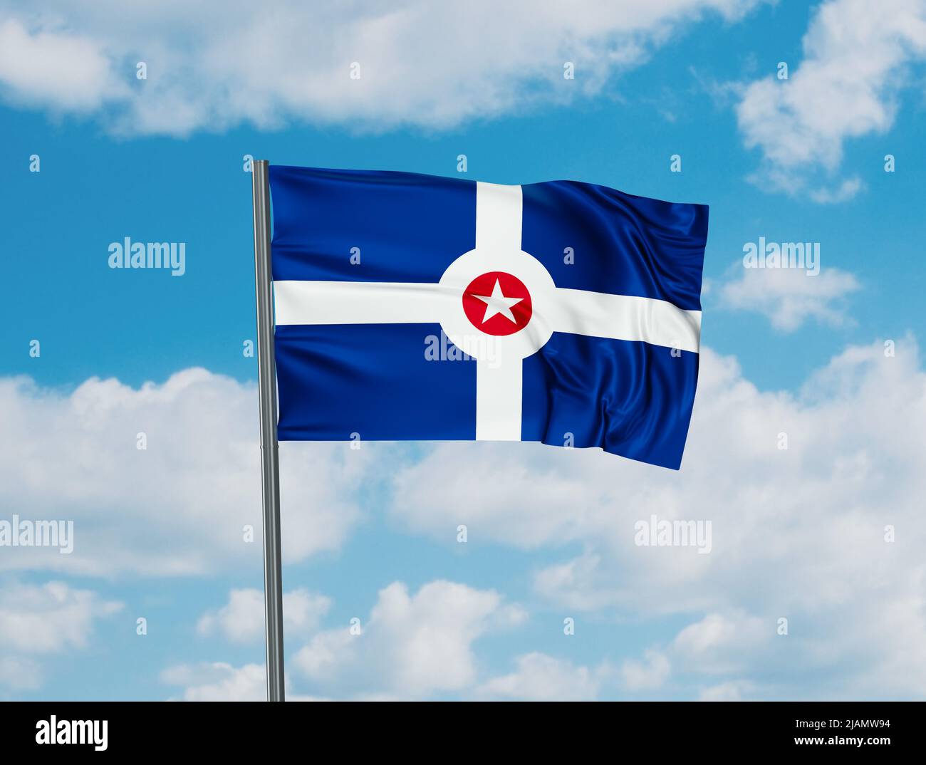 Indianapolis city US flag waving in the wind on sky background Stock ...