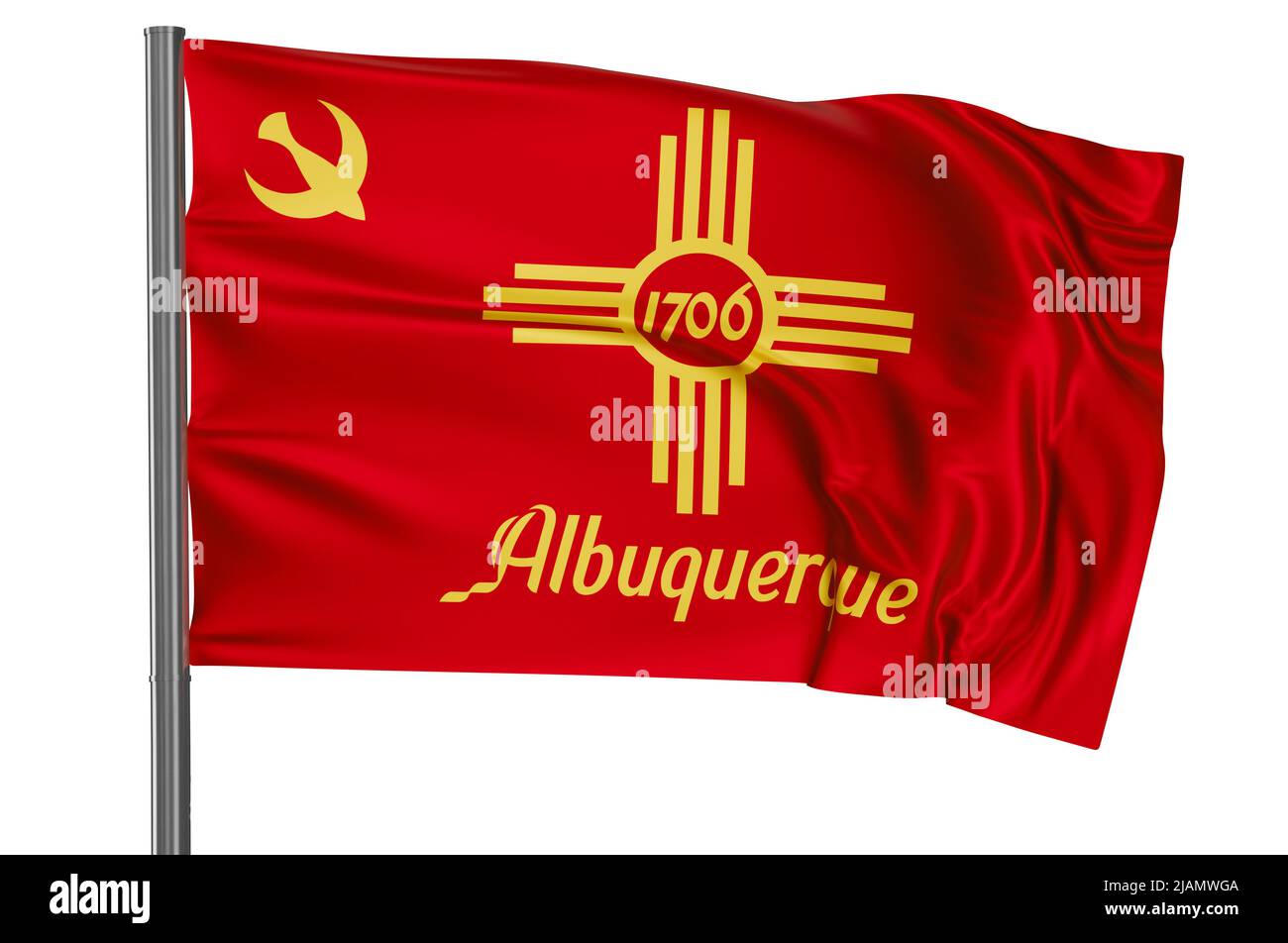 Albuquerque city US flag waving in the wind on white background Stock ...
