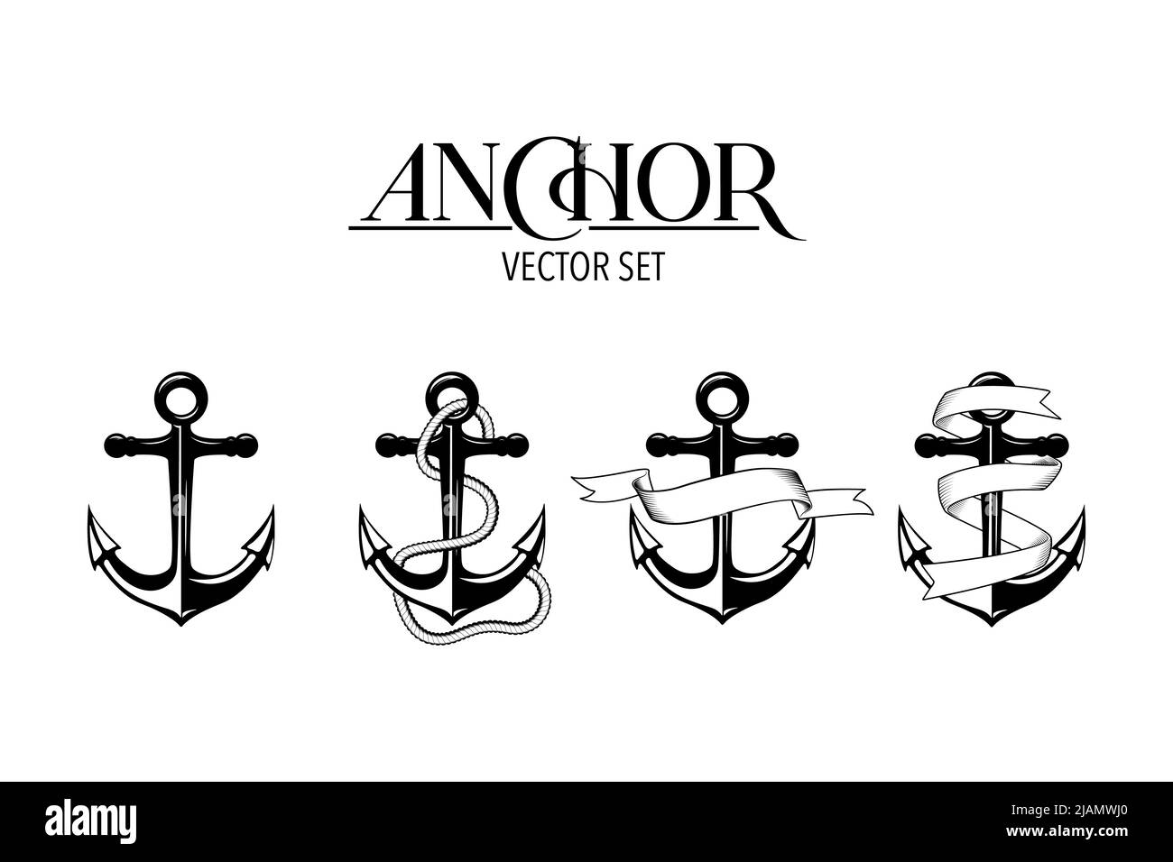 Vector Hand drawn Anchor Icon Set Isolated. Design Template for Tattoos ...