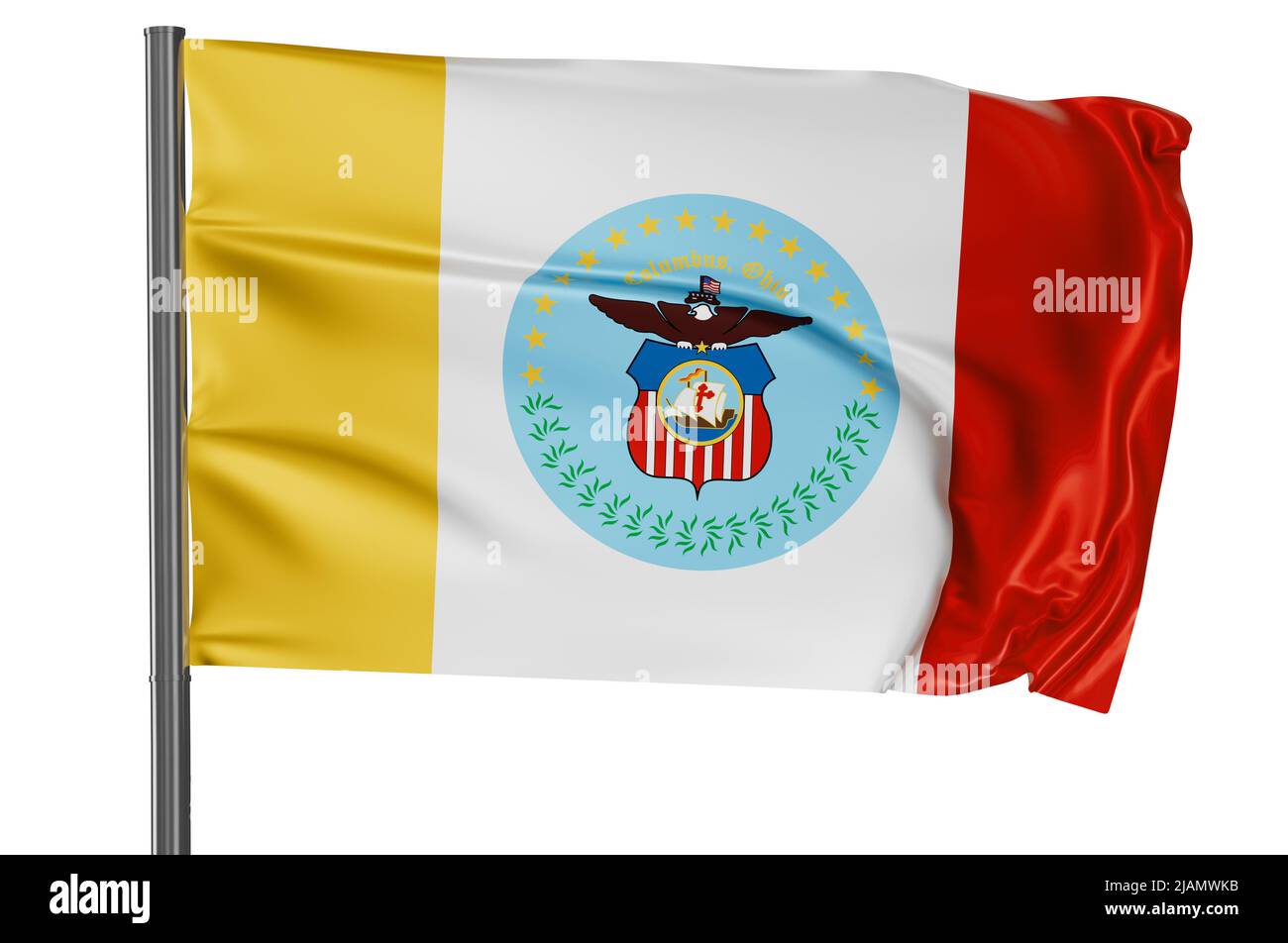 Columbus city US flag waving in the wind on white background Stock ...