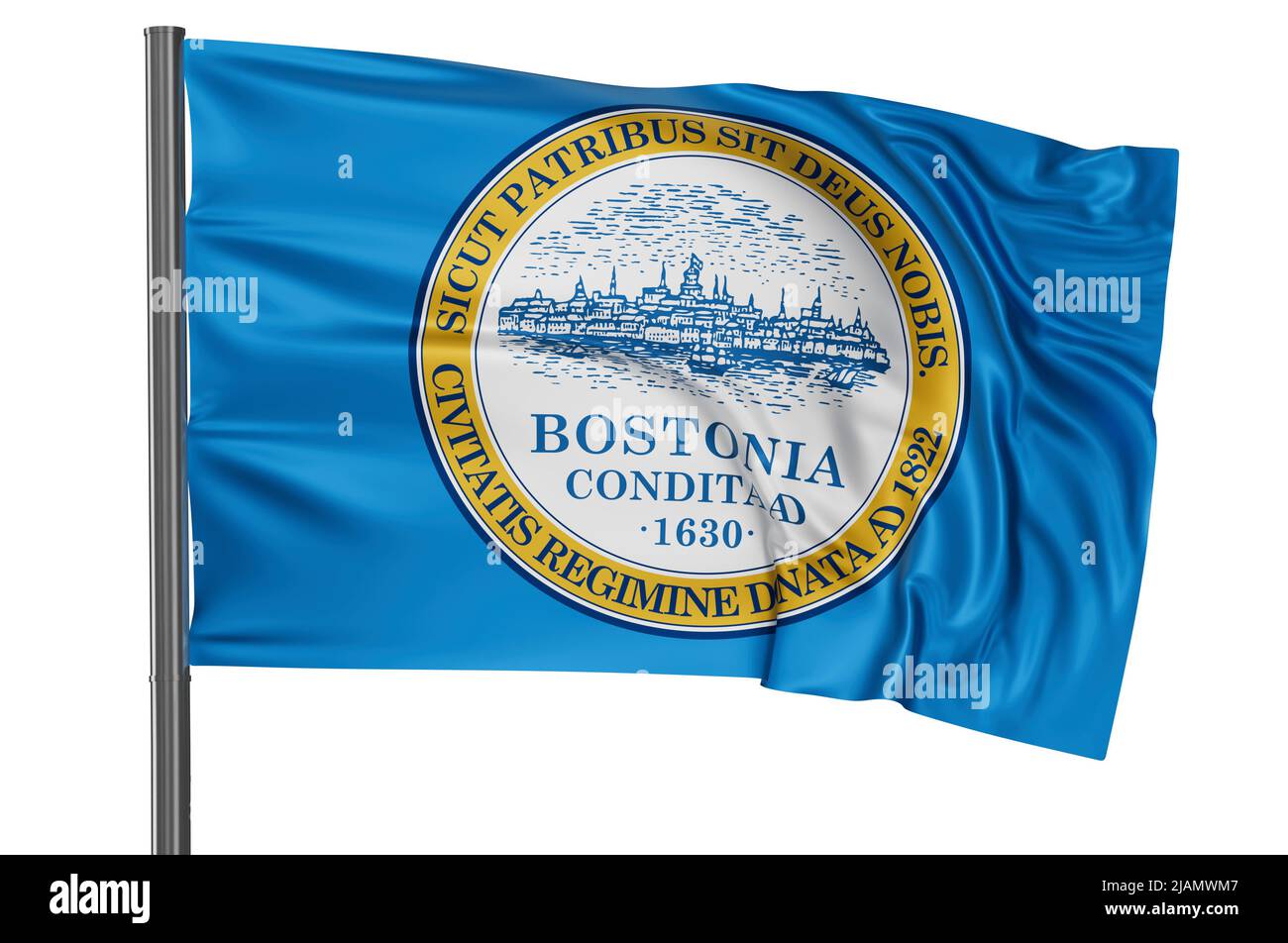 Boston city US flag waving in the wind on white background Stock Photo ...