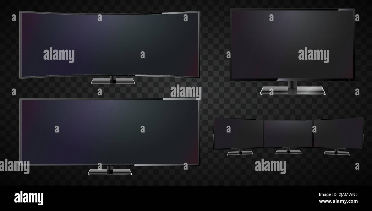 Realistic 3d collection of different screens. Widescreen TV, empty LCD ...