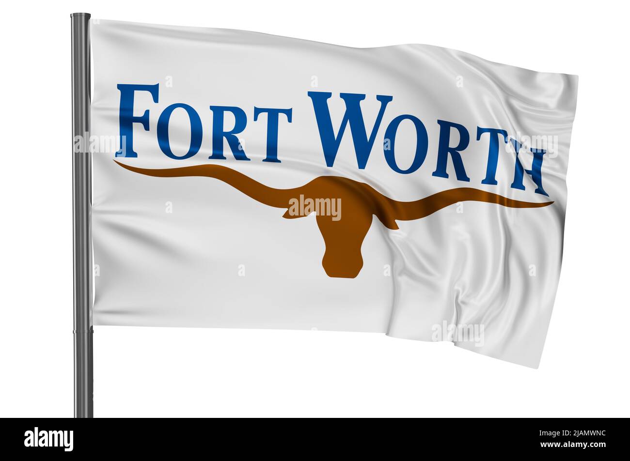 Fort Worth city US flag waving in the wind on white background Stock ...