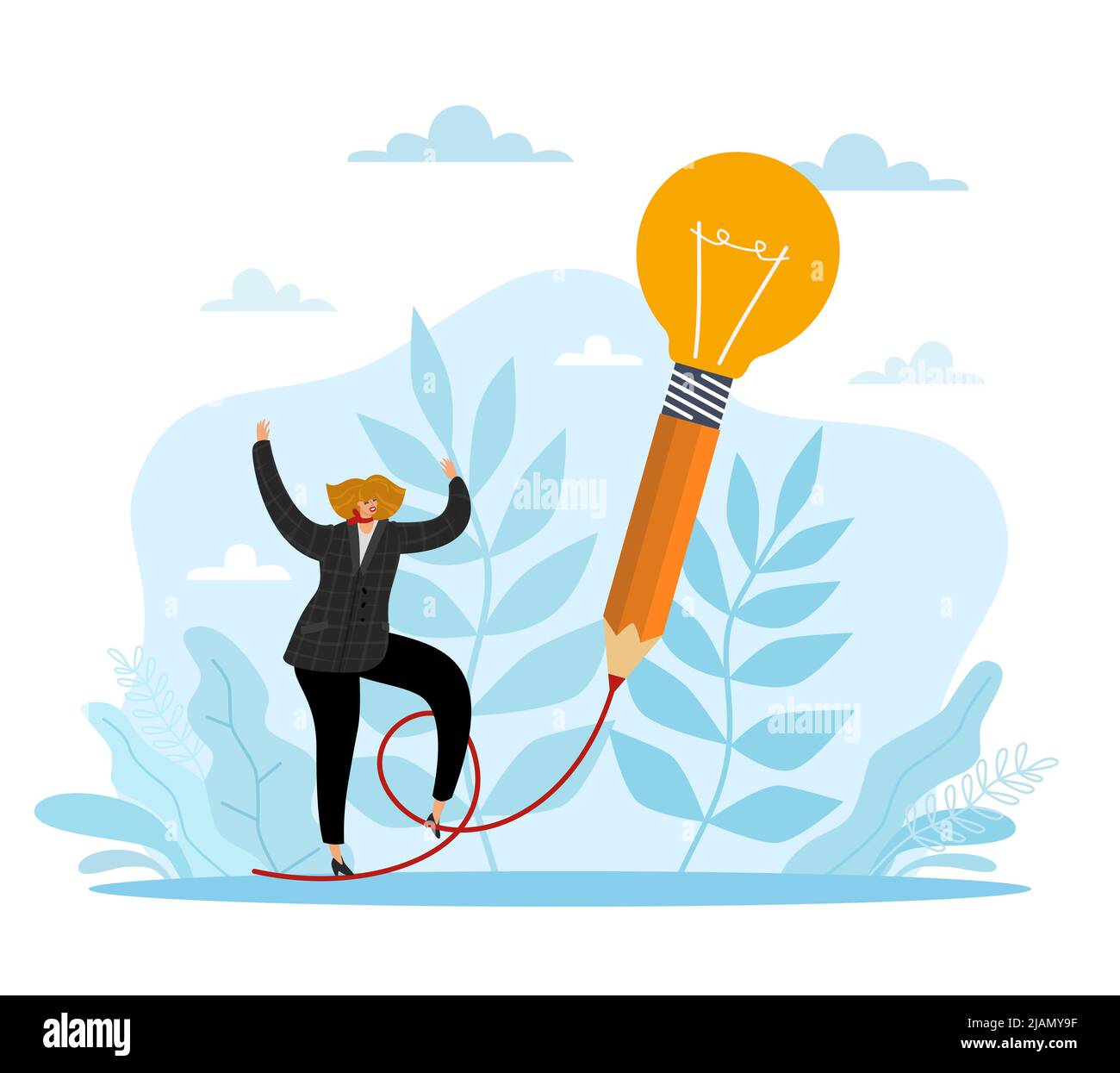 Developing idea using imagination. Creative approach, pencil with light ...