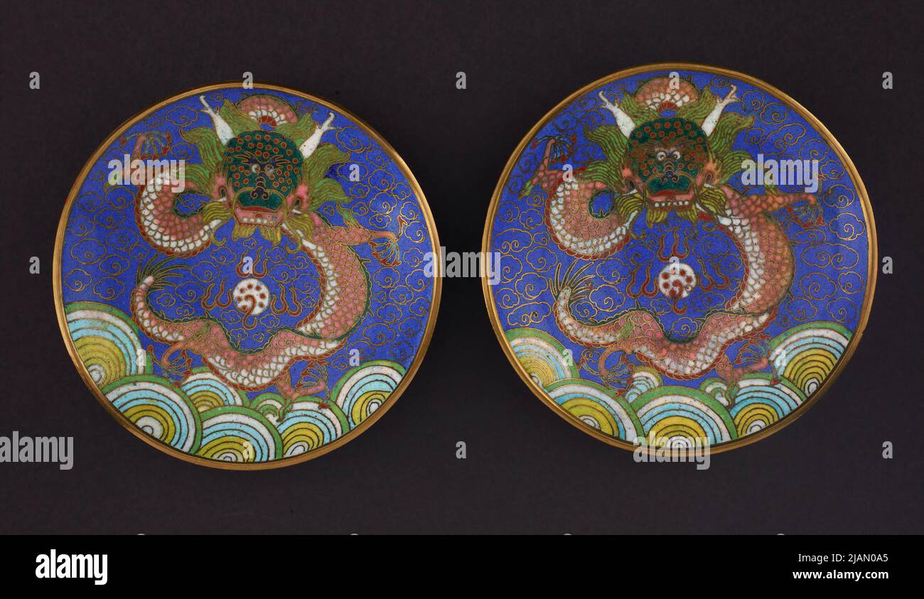Pair of plates with a dragon on a cobalt blue background unknown Stock ...