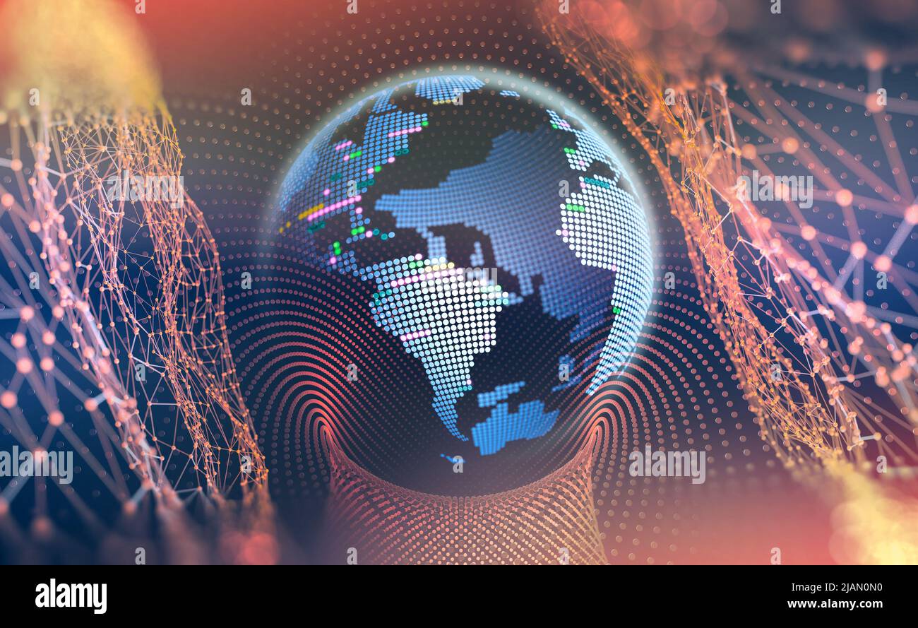 Big Data concept. Cyberspace planet. Global communication. 3d ...