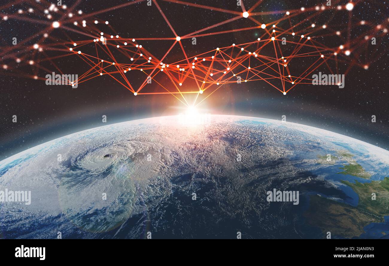 Global network across the planet Earth. Big data concept. Blockchain ...
