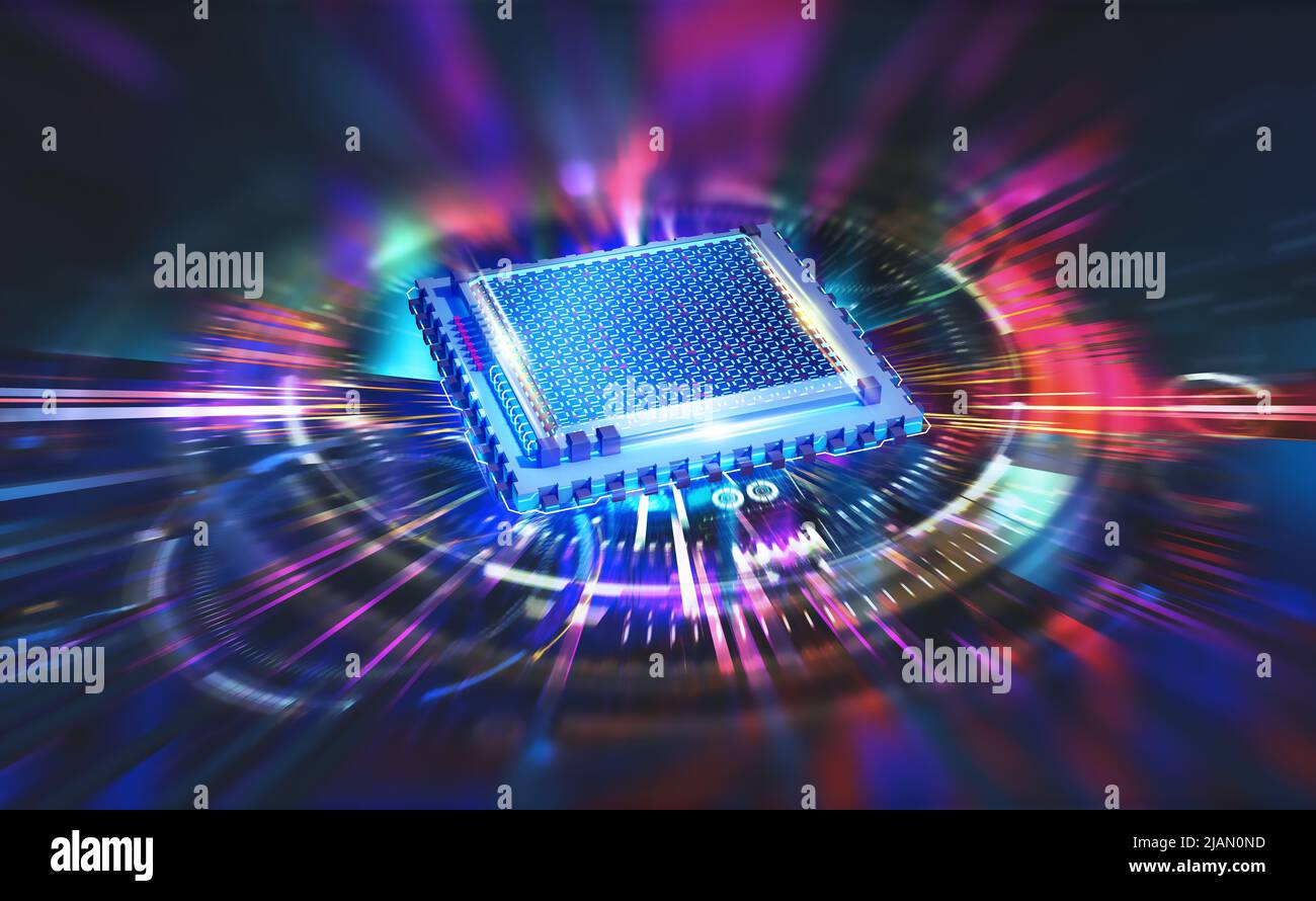 Digital technology, nanoprocessor, CPU 3D illustration. High Tech ...