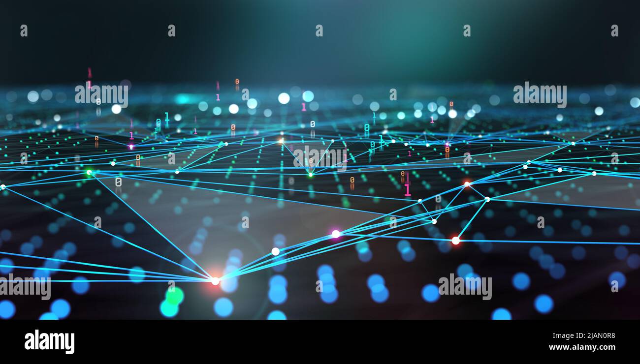 Cyber city, digital technology and Information Security. Big data concept in 3D illustration ...