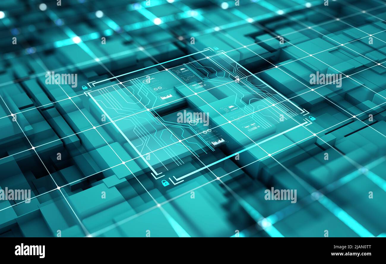 Cyber technology in digital abstract space. Computer of future, circuit ...