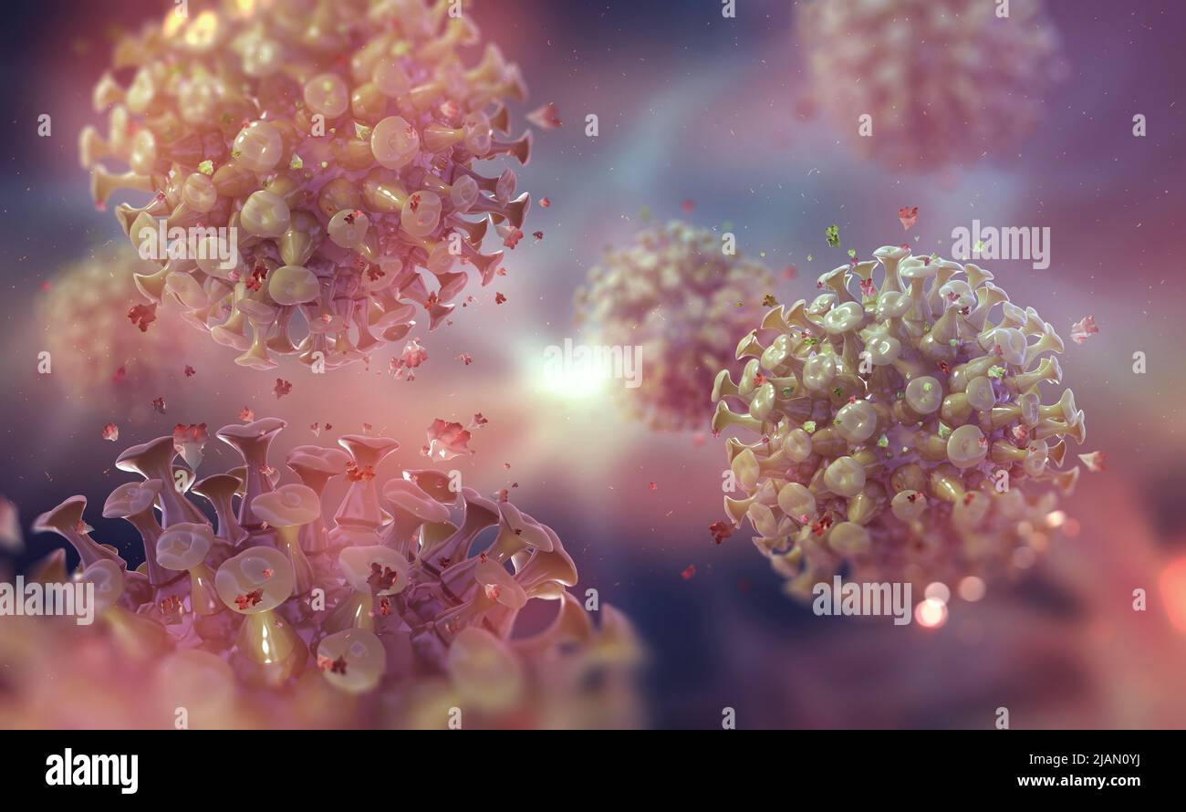 Virus inside cell. Replication and mutation of viruses. Macro 3D ...