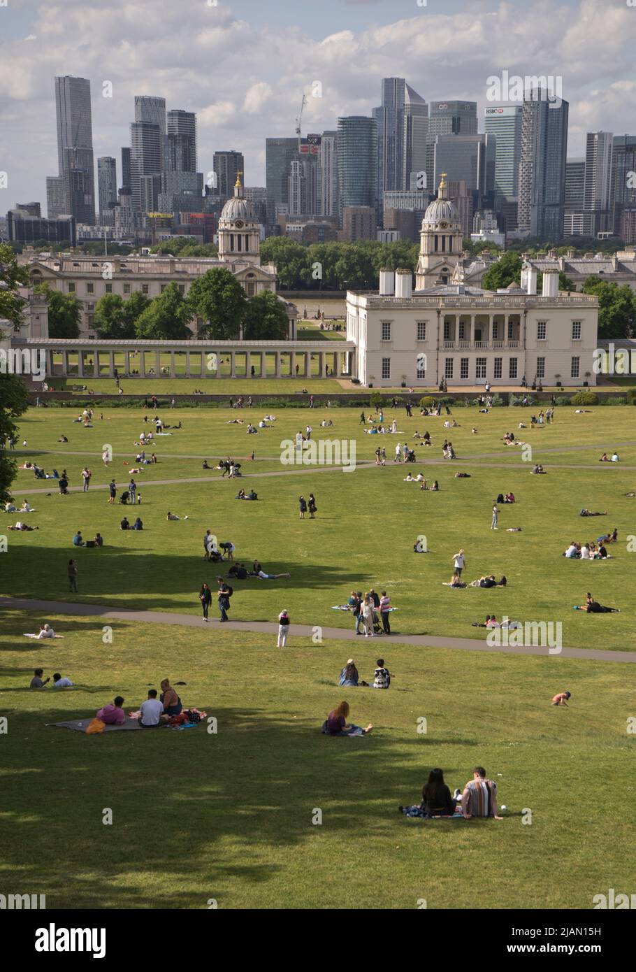 Visitors to Greenwich park by Royal Observatory in London, England, UK ...