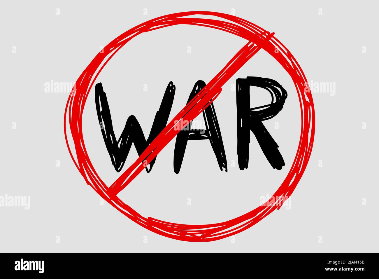 Hand-drawn crossed out word war. Tangled isolated sign of peace, no war ...