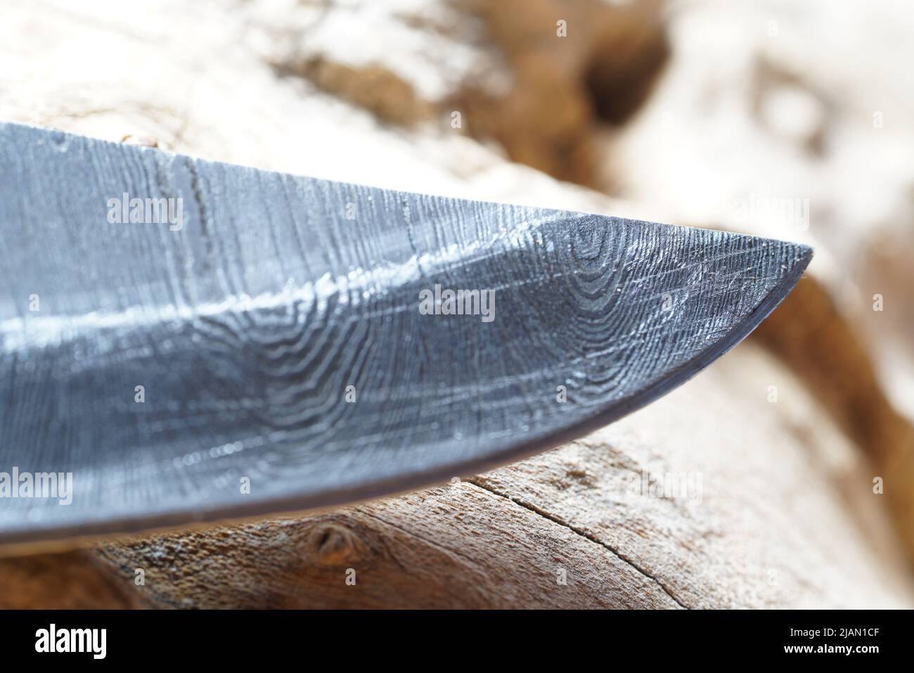 Damask hand-forged knife made of several layers of steel with an ...