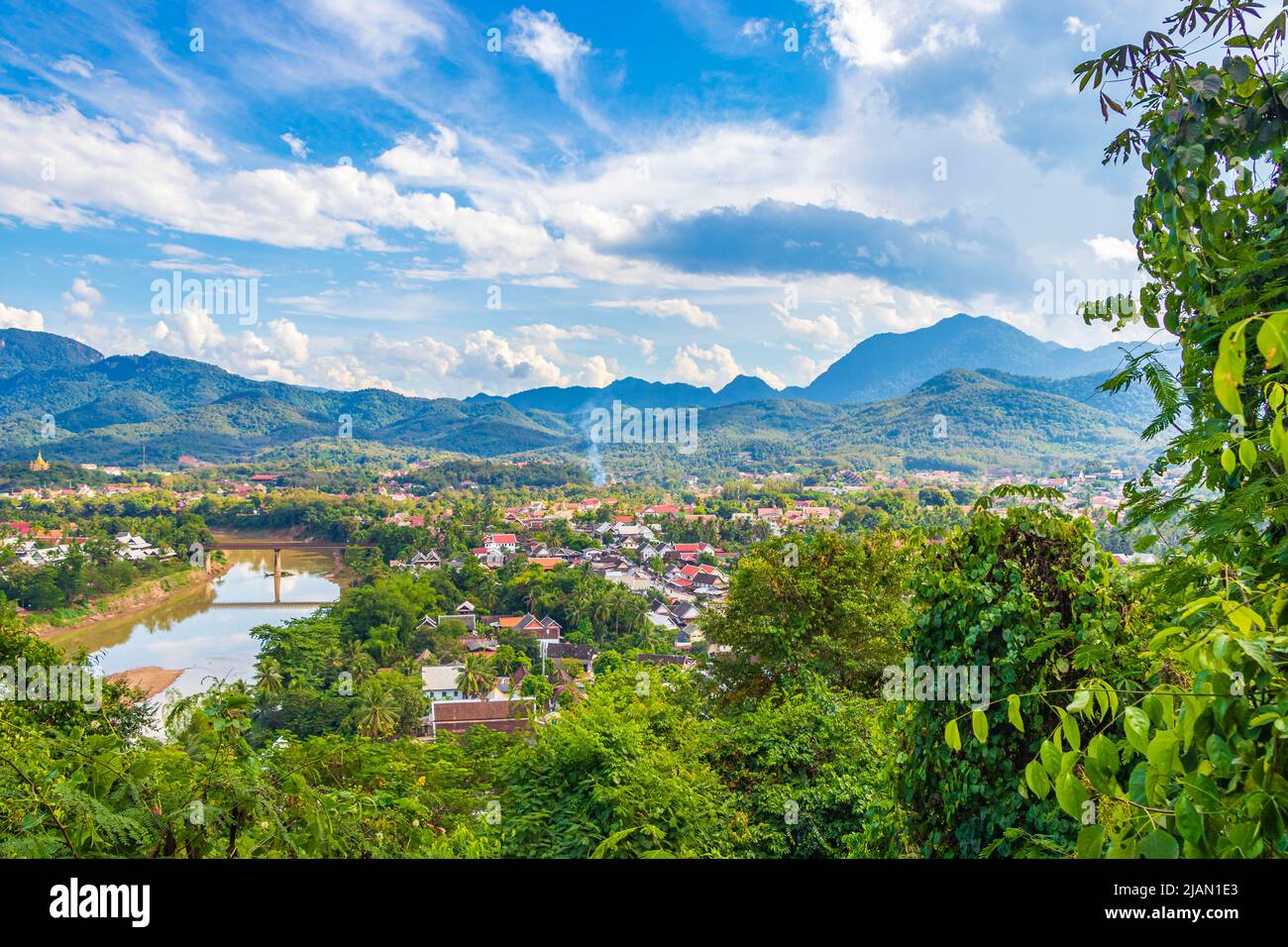 Panorama of the landscape Mekong river and Luang Prabang city in Laos ...