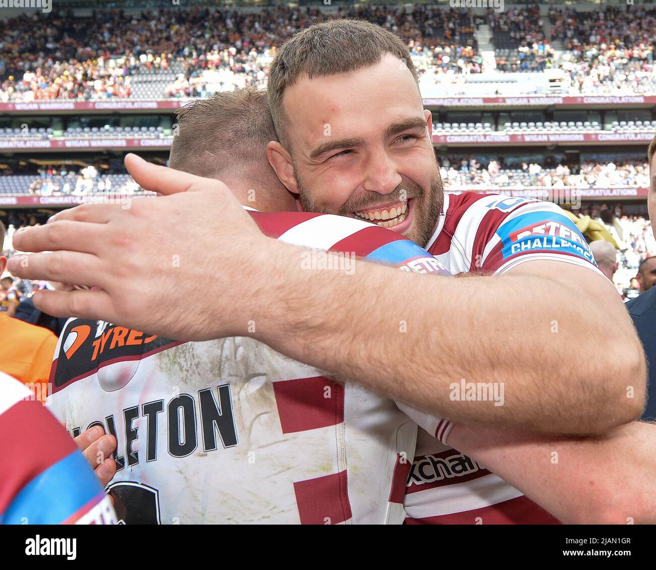 London, England - 28th May 2022 - Kade Ellis of Wigan Warriors and Brad ...