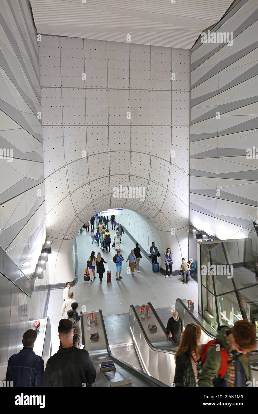 London, UK. The newly opened Elizabeth Line (Crossrail). View down the ...