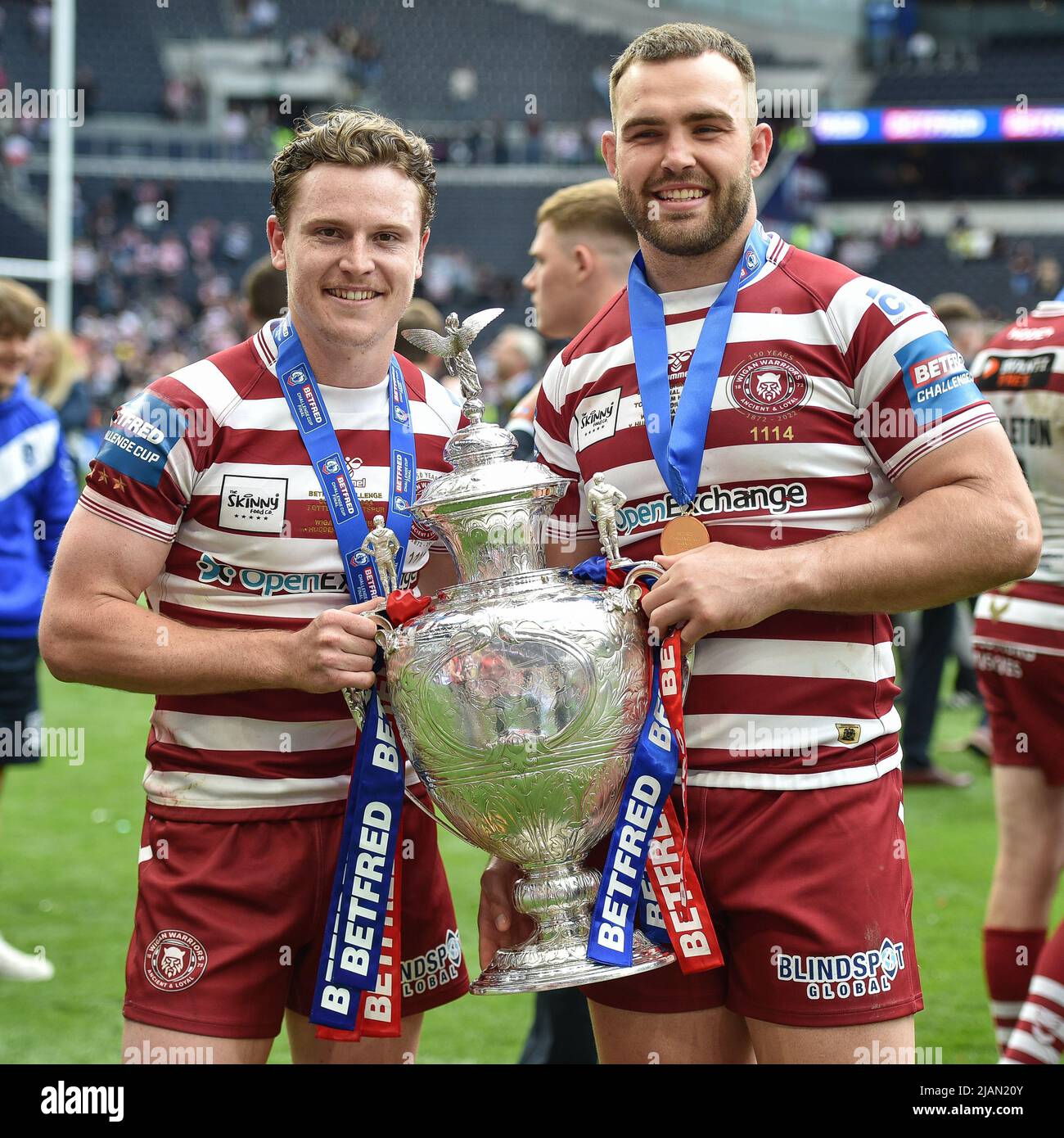 London, England - 28th May 2022 - Jai Field of Wigan Warriors and Kade ...