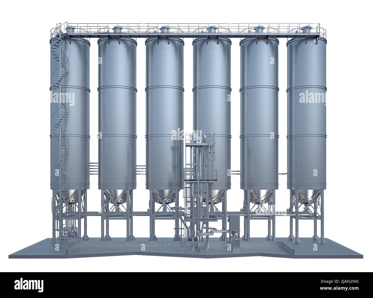 row of silo towers isolated on white. 3d rendering Stock Photo - Alamy