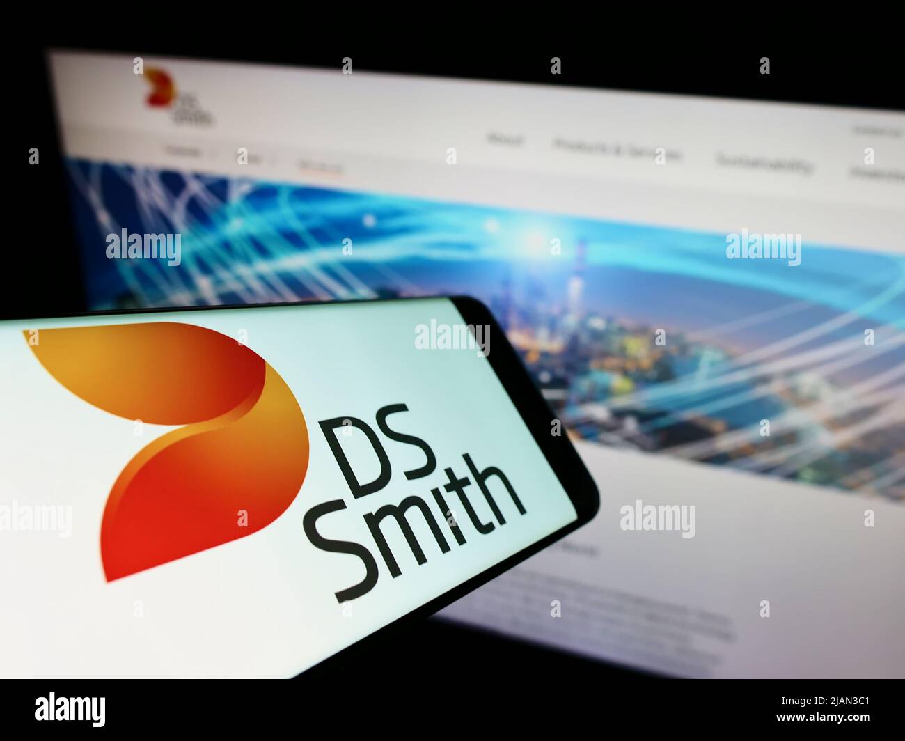 Smartphone with logo of British packaging company DS Smith plc on ...