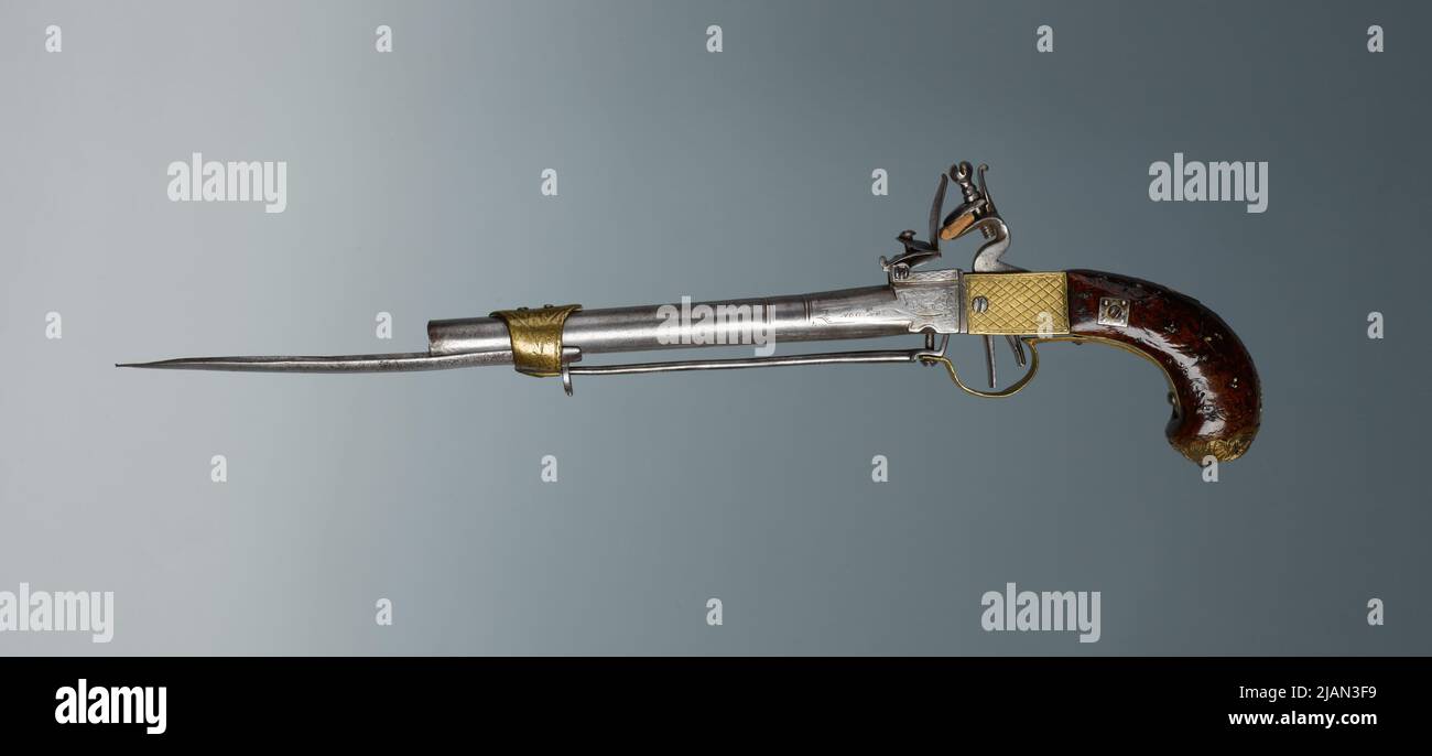 Travel pistol with a rock castle and a folding bayonet unknown scrux ...