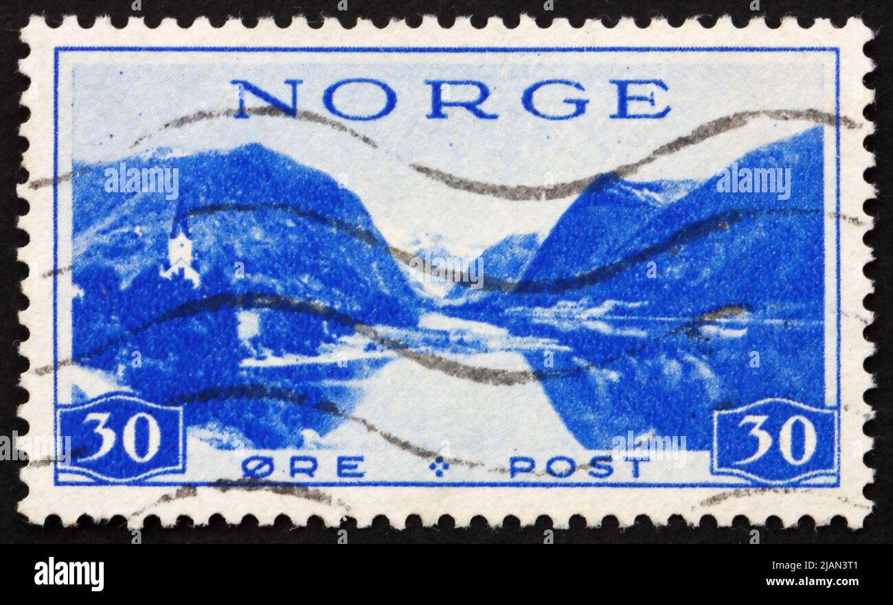 NORWAY - CIRCA 1938: a stamp printed in the Norway shows Jolster in ...