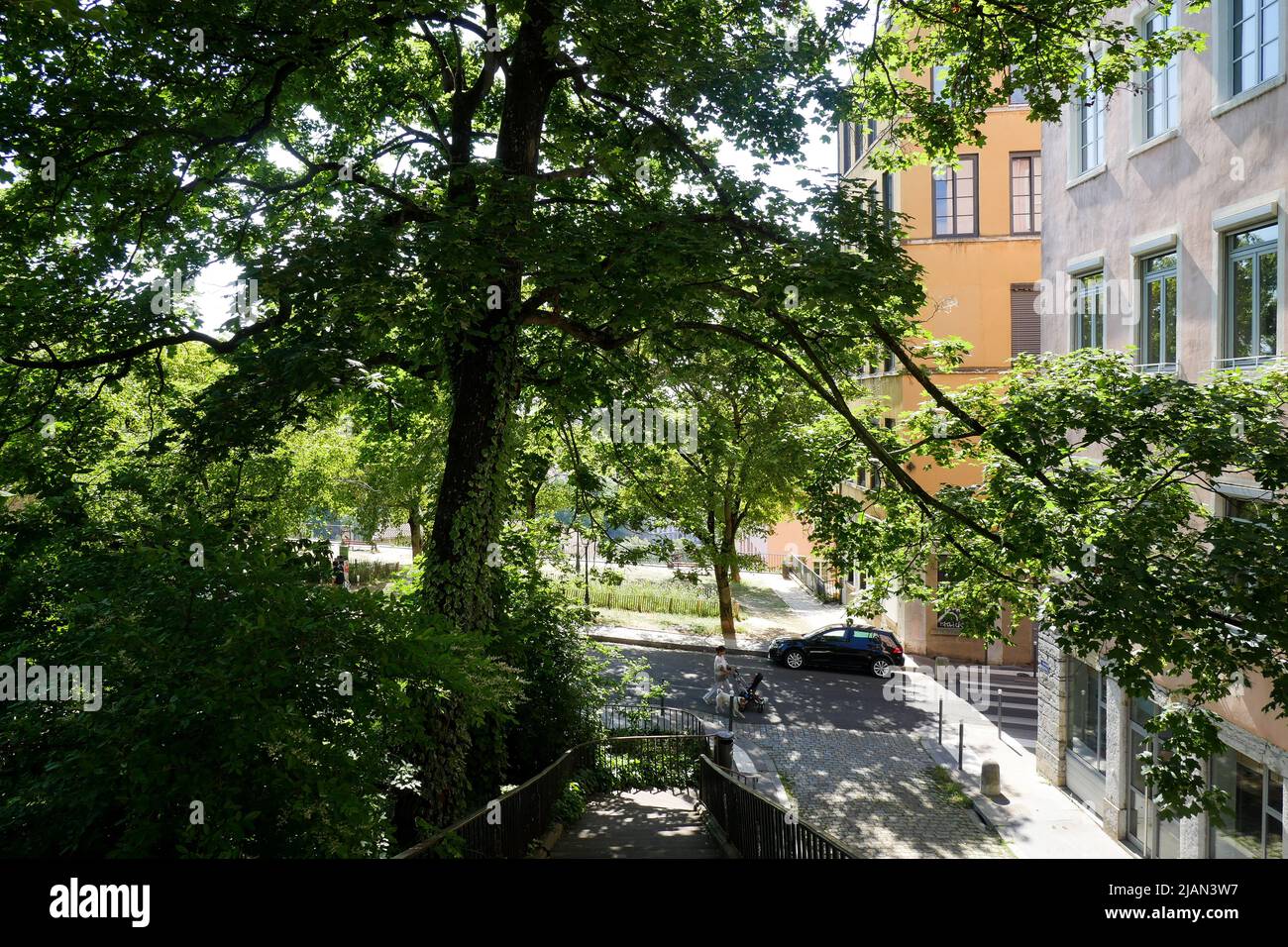Gros Caillou garden, Croix-Rousse district, Lyon, Auvergne Rhone-Alps ...
