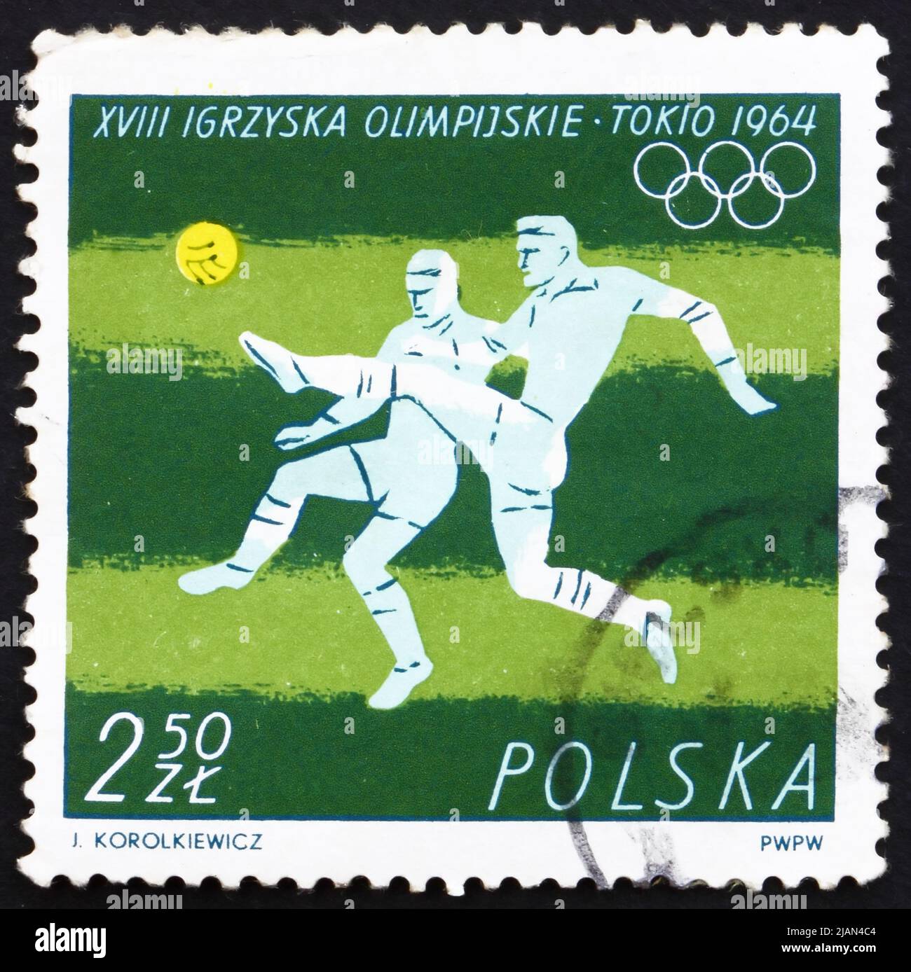POLAND - CIRCA 1964: a stamp printed in the Poland shows Soccer ...