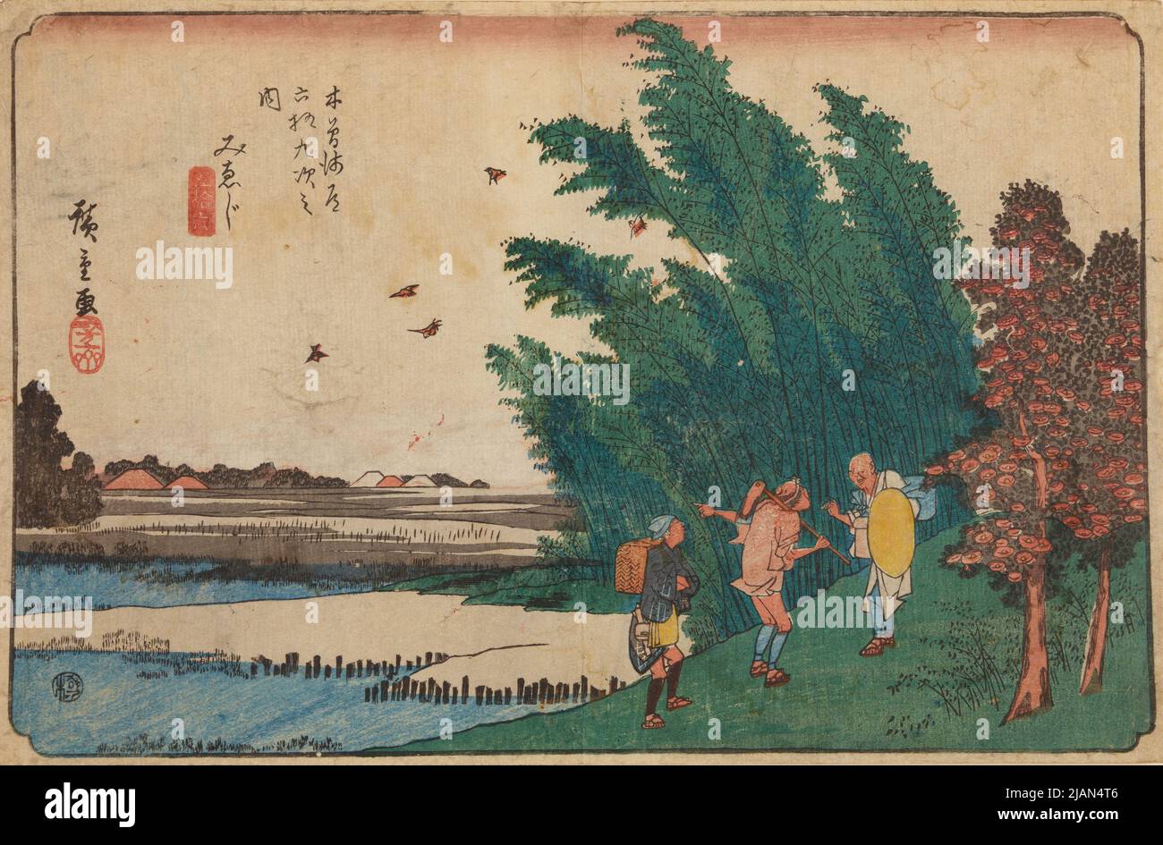 Meiji, THREE PASSERS BY ON A GREEN HILLSIDE, BOARD 56 from the Series ...