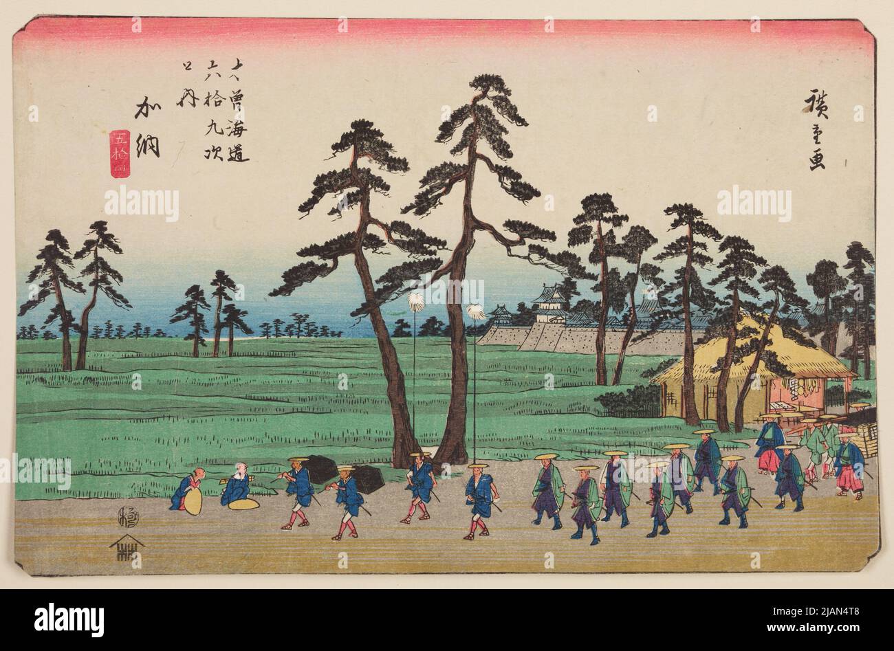 Kano, Daimios's Procession, Board 54 from the Series: Sixty Nine Stages ...