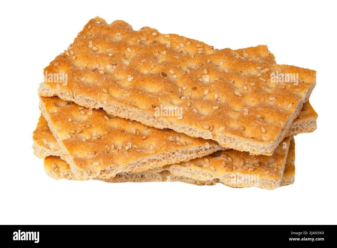 Many crispbread with sesame seeds isolated on the white background ...