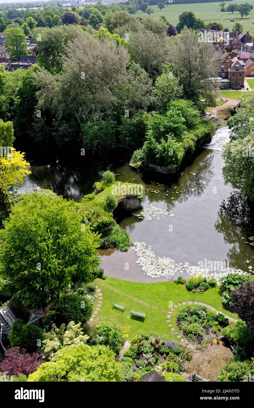View from Warwick castle, looking over the town of Warwick. England ...