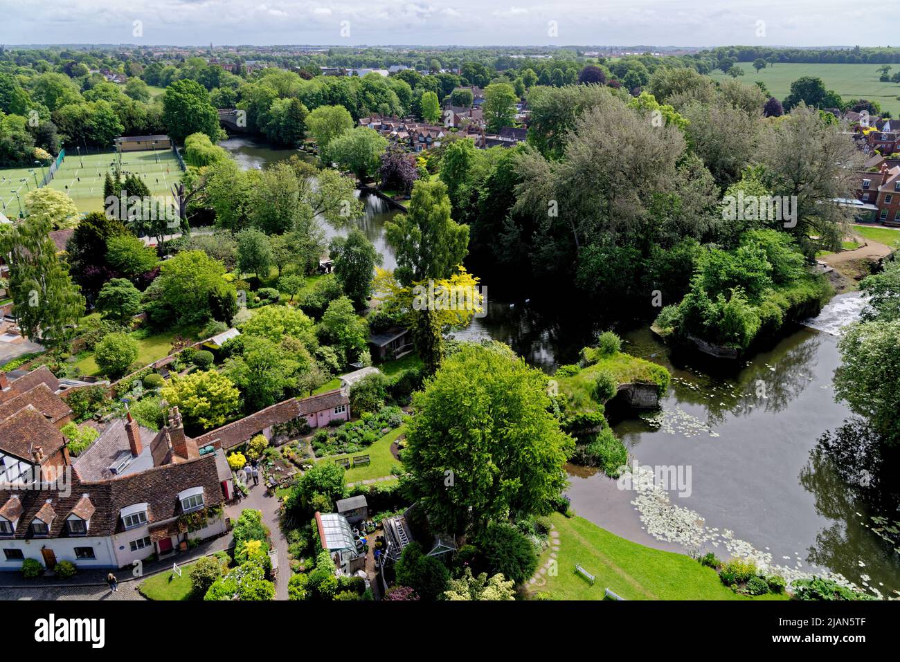 View from Warwick castle, looking over the town of Warwick. England ...