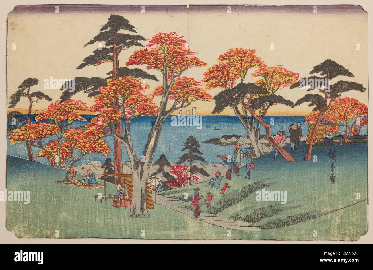 Tree with red leaves at the Kaianii Temple, from the series: Famous ...