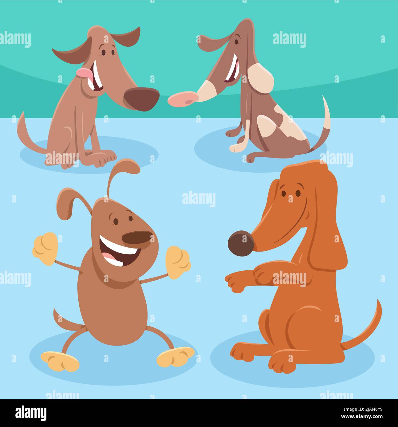 Cartoon illustration of playful dogs and puppies animal characters ...