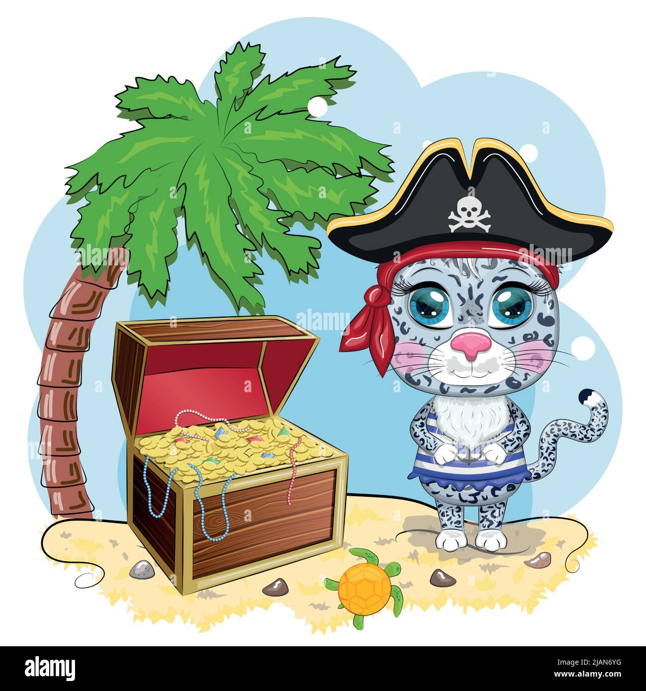 Snow leopard pirate, cartoon character of the game, wild cat in a ...