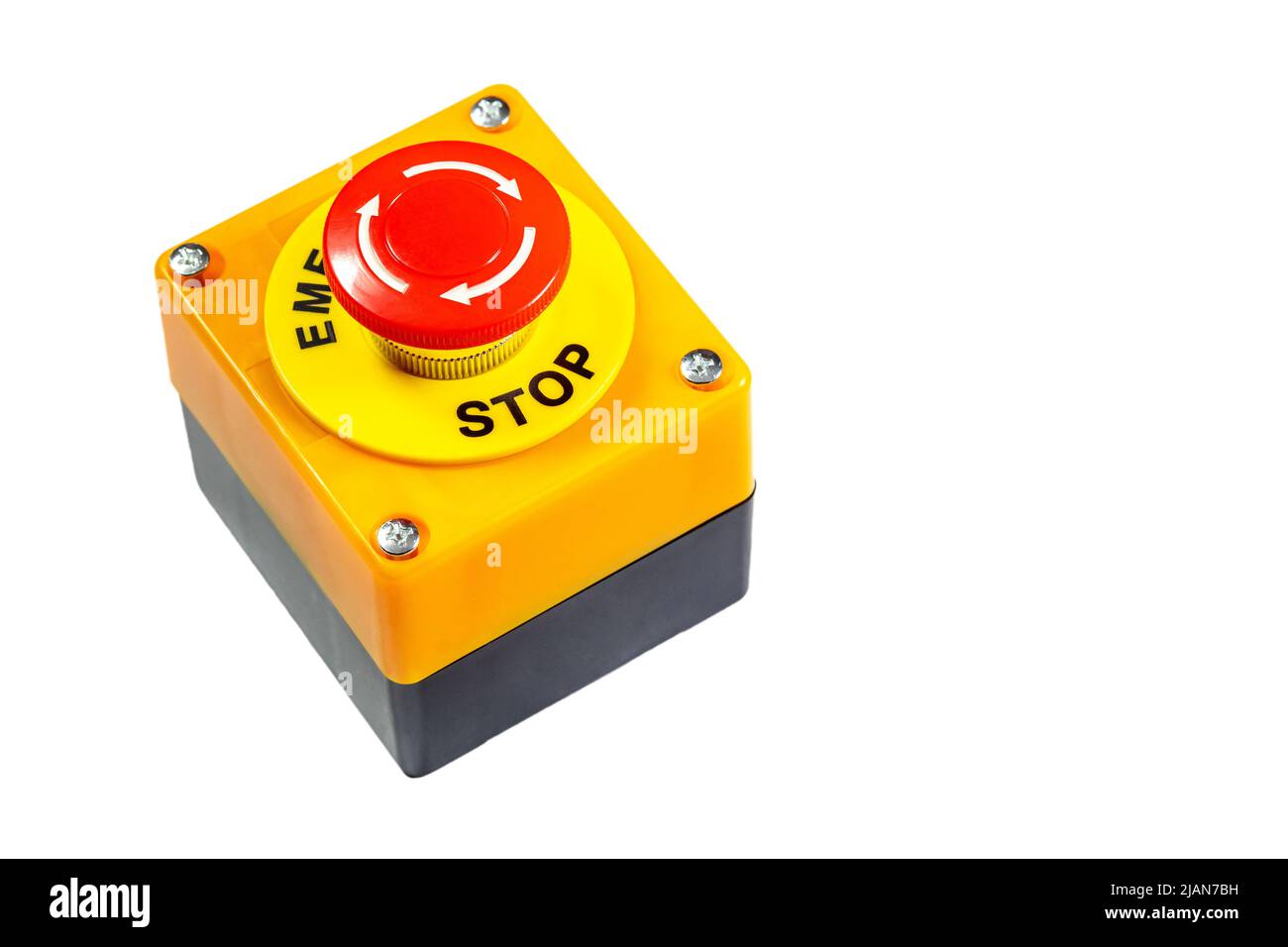 Big red emergency stop safety button knob object isolated on white ...
