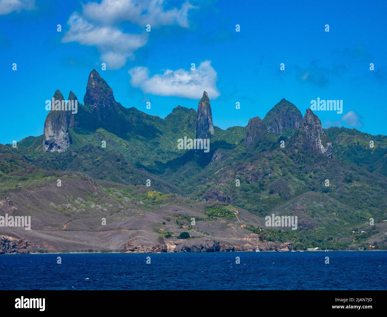The stunning scenery of Ua Pou island with its phonolitic rocks in the ...
