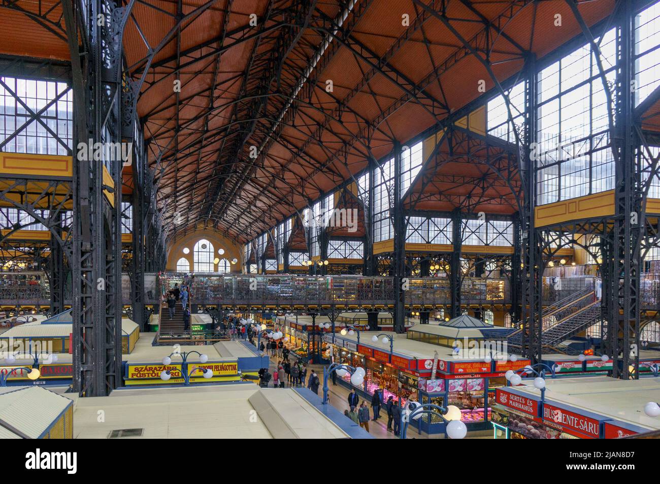 Budapest, Hungary - 24 March, 2018: Interior of the famous Great Market ...