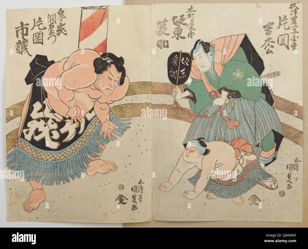 Actors in the roles of sumo wrestlers in the ring Kunisada, UTAGAWA ...
