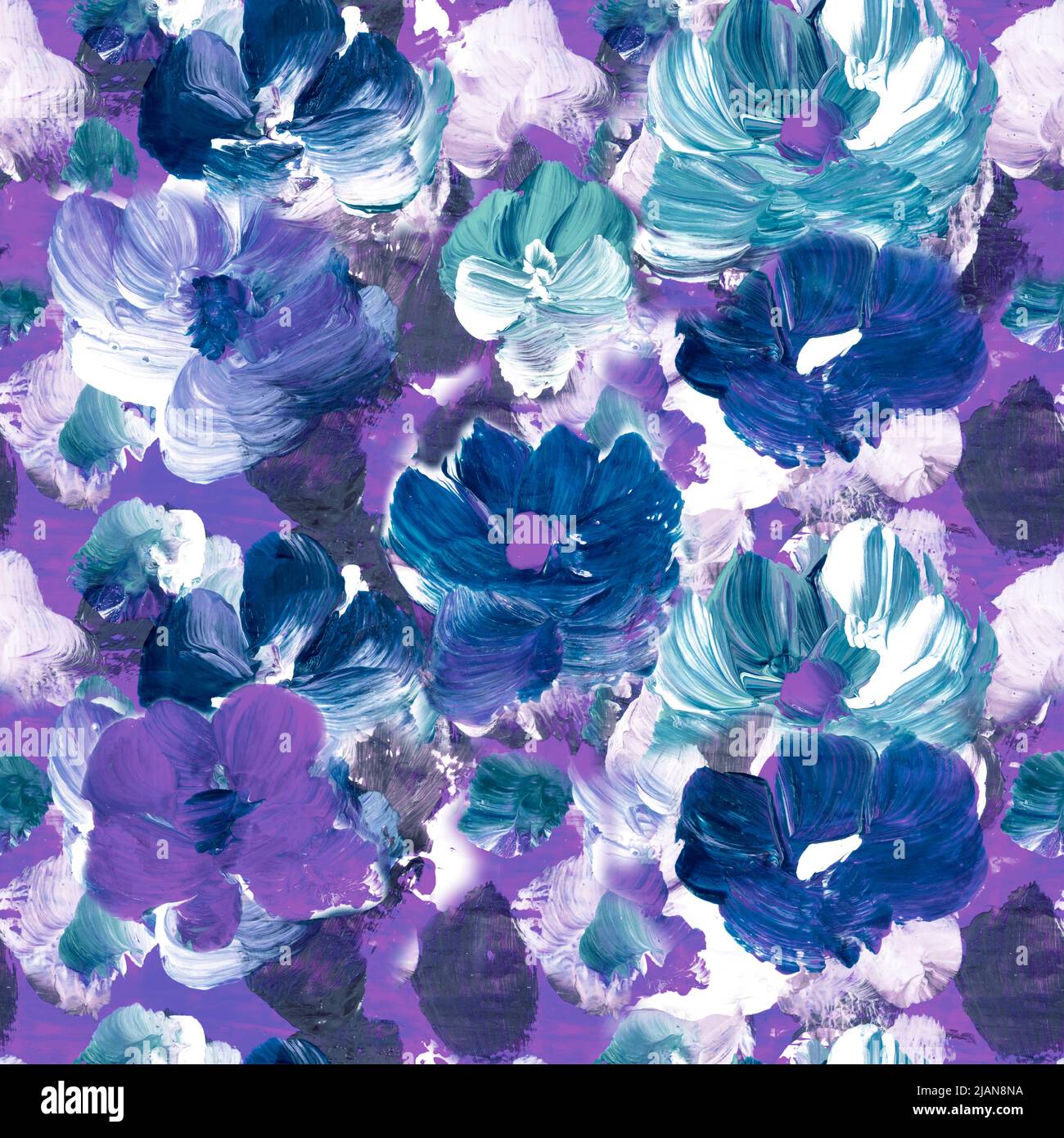 Seamless pattern abstract violet and blue flowers, art painting ...