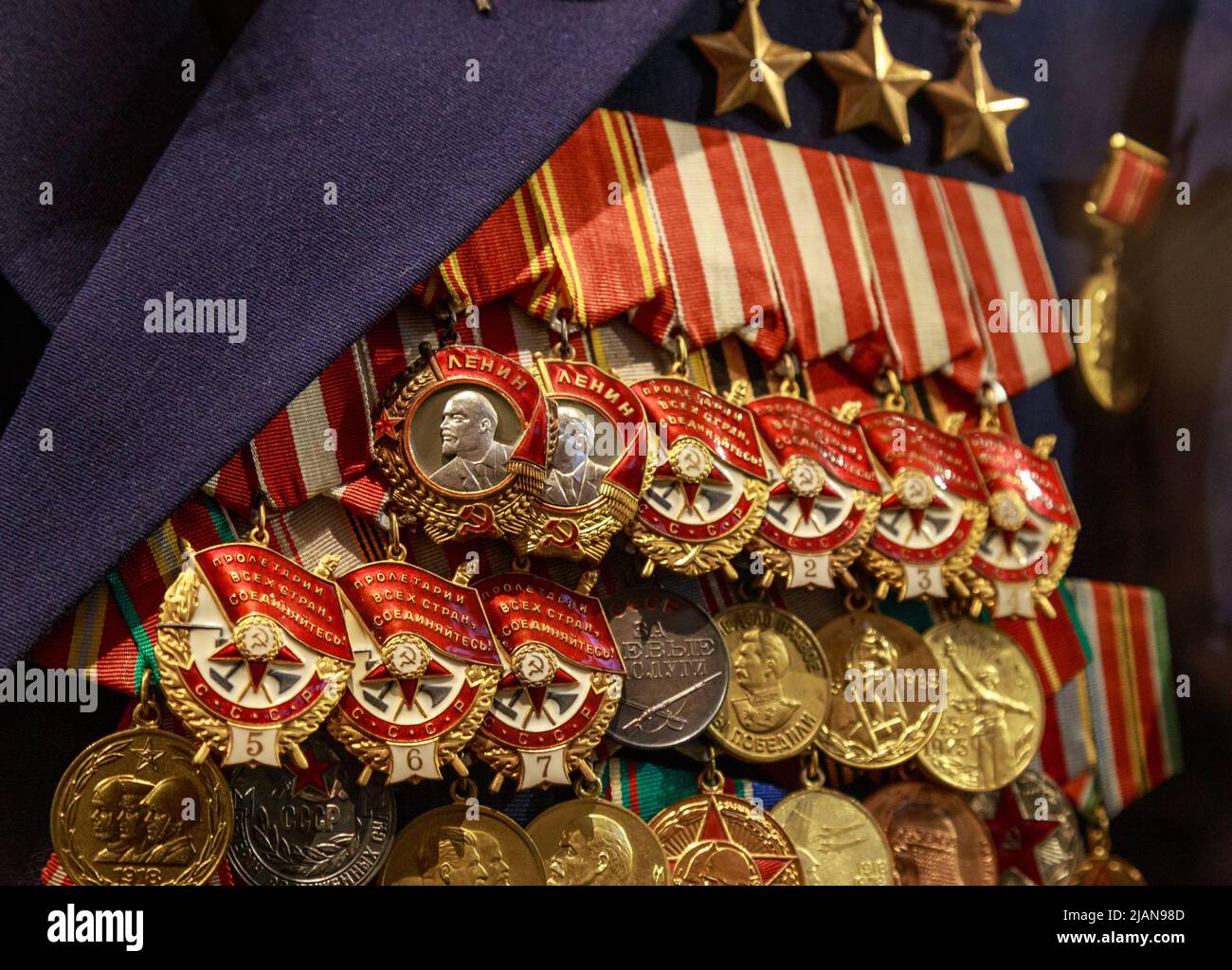 Moscow, Russia - January 23, 2019: Central Armed Forces Museum. Different awards, orders and ...