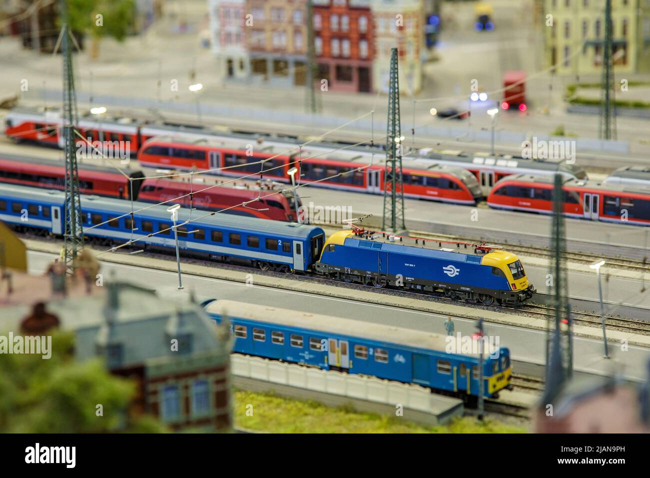 Budapest, Hungary, March 25, 2018: The maquette of retro freight train ...