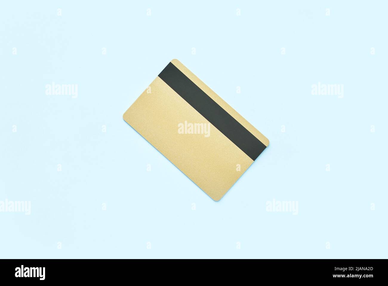 Plastic credit card mockup. Color blue and gold background. Atm empty ...