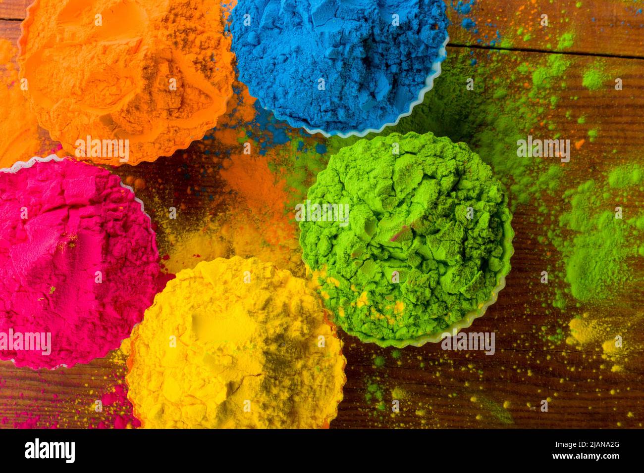 Holi color powder. Organic Gulal colours in bowl for Holi festival ...