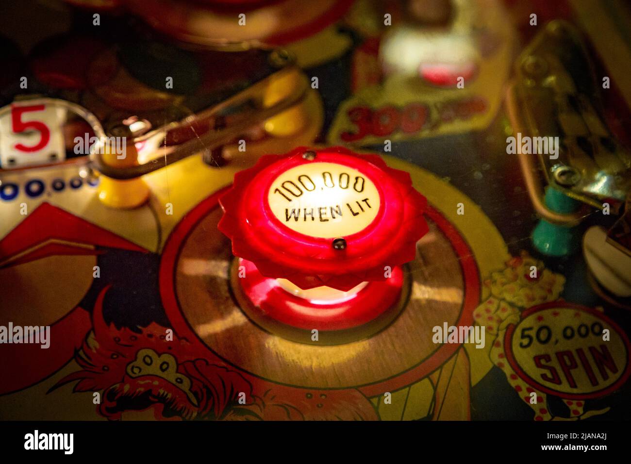 Budapest, Hungary - March 25, 2018: Pinball museum. Pinball table close ...