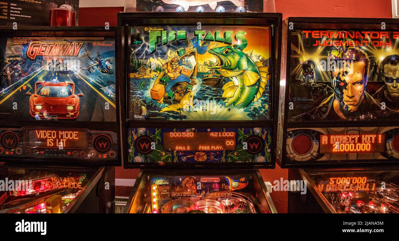 Budapest, Hungary - March 25, 2018: Pinball museum. Pinball table close ...