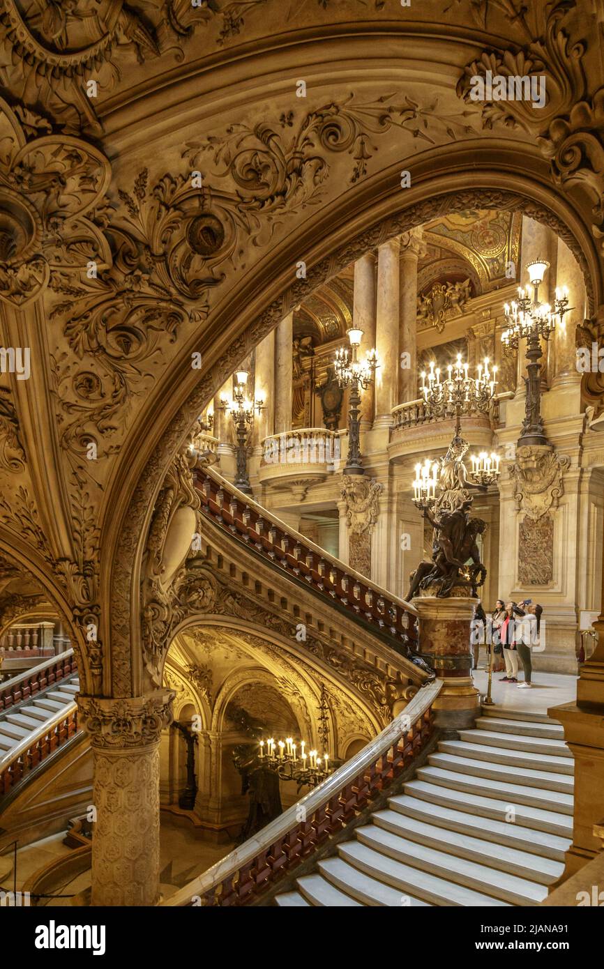 Paris, France, March 31 2017: Interior view of the Opera National de ...