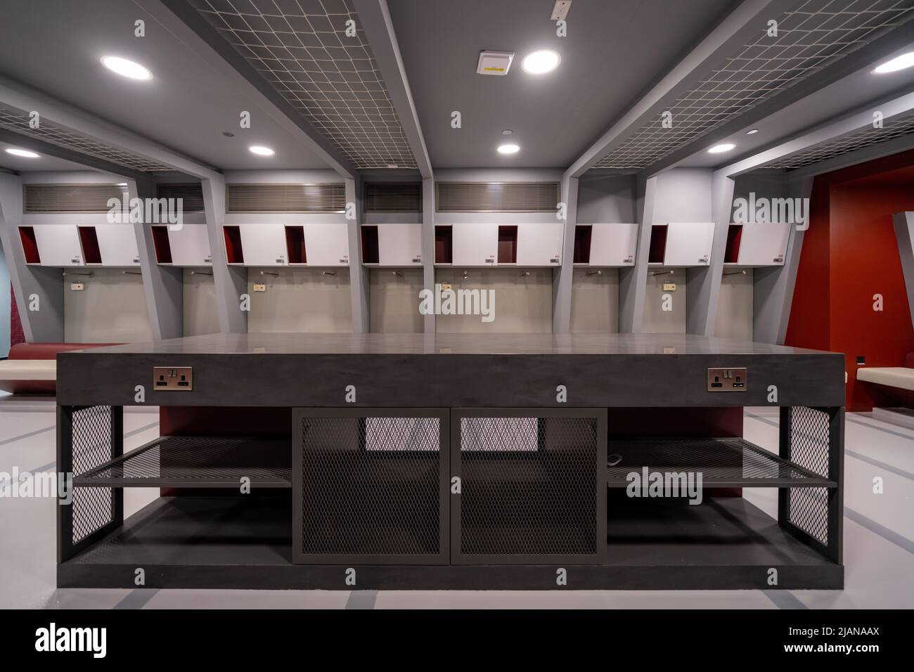 Players changing rooms at Khalifa International Stadium. The arena is ...